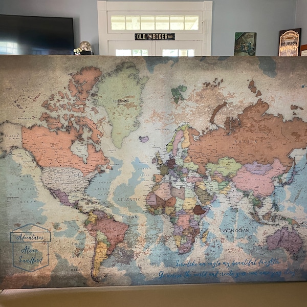Vintage Push Pin World Map Personalized World Map Vintage Push Pin ...