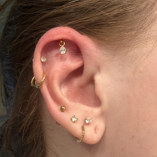 Titanium Vertical Dangle Hidden Helix Piercing, Threaded Flat Back Stud ...