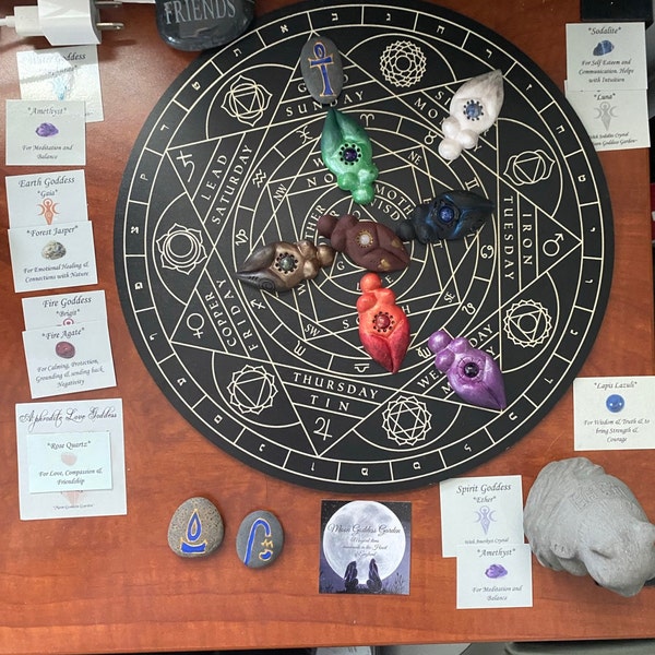 Witches Elemental Clay Goddess Altar Piece Set With Crystals and Chest ...