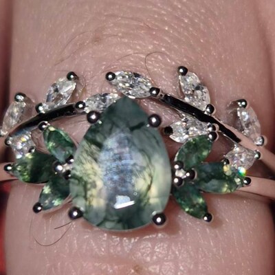 Pear Shaped Morganite Engagement Ring Set Vintage Rose Gold Moissanite ...