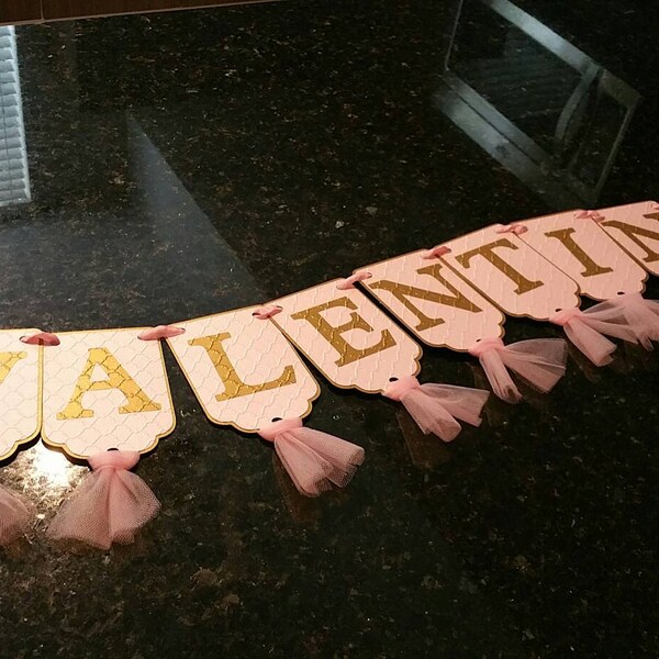 Girls Name Banner With Crowns, Embossed Pink and Gold Banner With Tulle ...