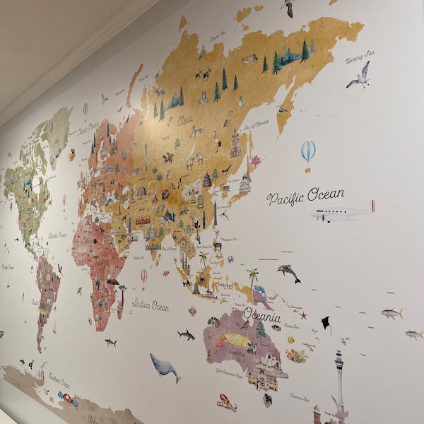 Pastels Educational World Map Wall Decal | Playful Nursery Decor | Kids ...