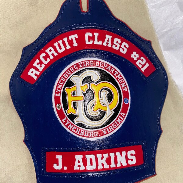 CUSTOM LEATHER Shield Front Patch Plaque Custom Made Leather Fireman ...