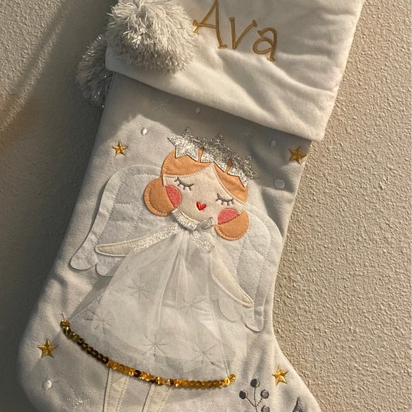 Angel Christmas Stocking, Cream Angel Stocking, Personalized Christmas ...
