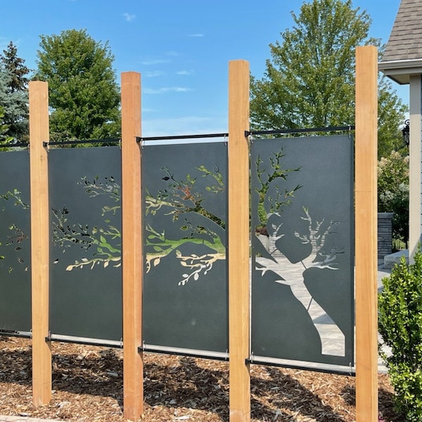Metal Privacy Panel Set, Windy Tree, Decorative Panels, Outdoor Garden ...