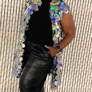 Fire Sequin Bell Sleeve Kimono / Festival Robe / Hooded Kimono / Maxi ...