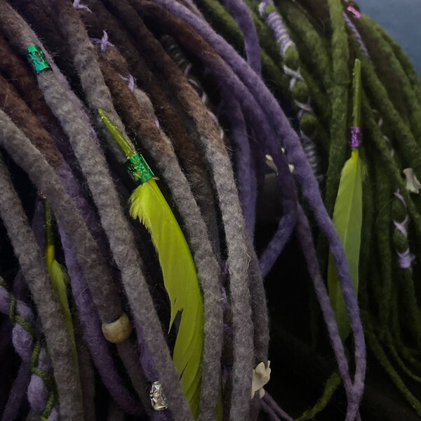 Wool Dreadlocks Ombre Shades of Brown on Purple (violet), Khaki Green ...