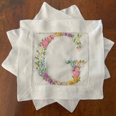 Machine Embroidery LETTER G Uppercase 10cm / 4 Tall Dainty Floral Font ...