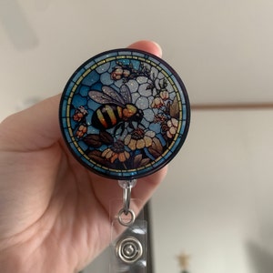 Stained Glass Breast Cancer Ribbon Awareness Badge Reel, Breast Cancer ...