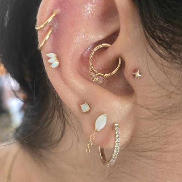 14K Gold Cartilage Helix Tragus Conch Nose Cz Lab or Genuine Diamond ...