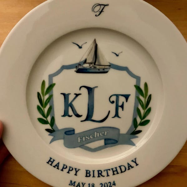 Birthday Plate for Girls - Personalized Ceramic Monogram Crest Plate ...
