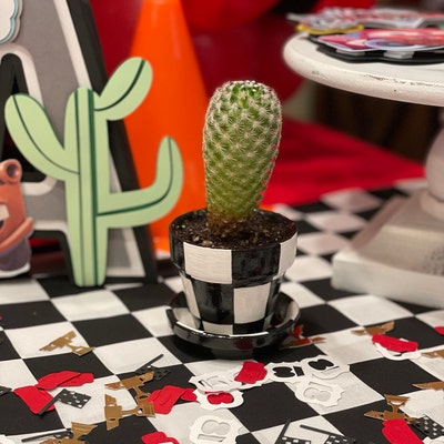 Checkerboard Hand-painted Flowerpots Garden Decor Gifts for Plant ...