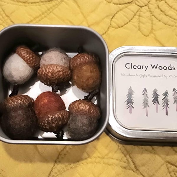 Set of 6 Felted Wool Acorn Magnets in a Tin Box, Refrigerator Magnets ...