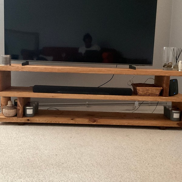 Reclaimed TV Stand Solid Wood Console Media Chunky Rustic Oak Wooden ...