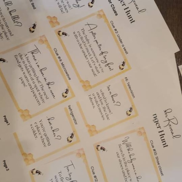 Bee Gender Reveal Scavenger Hunt, Bee Gender Reveal Hunt Games ...