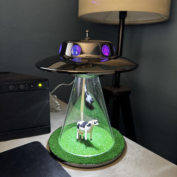 The Original Alien Abduction Lamp - UFO Cow Flying Saucer LED Night ...