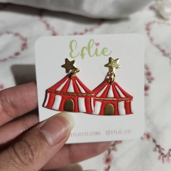 Circus Tent Star Clay Earrings | Fun Circus Tent Dangles | Birthday ...