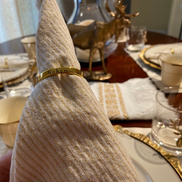 Set of Custom Engraved Metal Napkin Rings, Personalized Round Gold ...