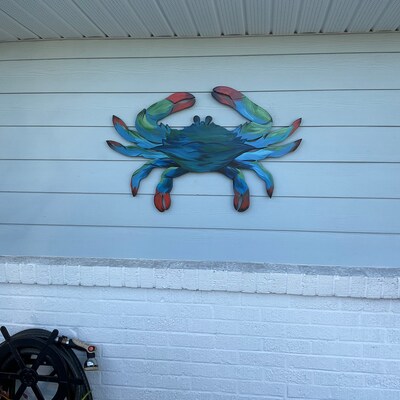 Blue Crab Outdoor Decor Gift for Him. Wooden Crab Wall Art for Pool ...