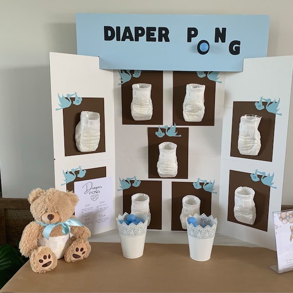 Diaper Pong Game Table Sign, Baby Shower Games, Baby Shower Activity ...