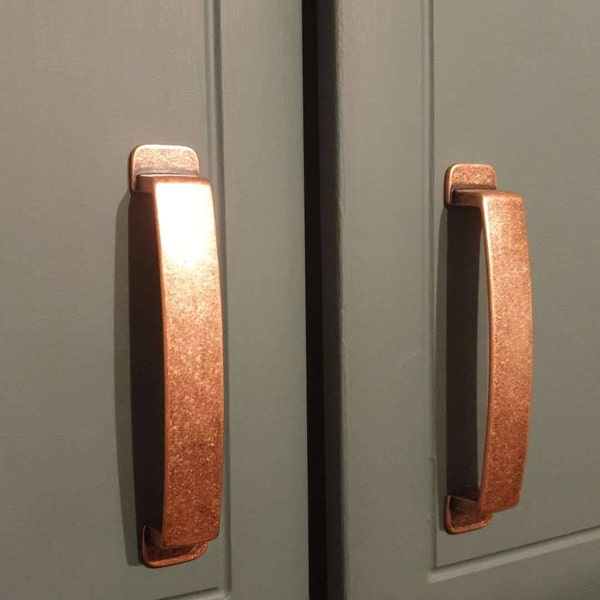 Antique Copper Kitchen Cabinet Handles Aged Rustic Half Moon Cup Pull ...