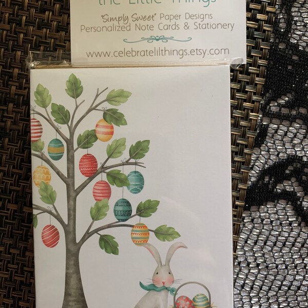Easter Card Set . Watercolor Spring Note Cards . Easter Bunny Egg Tree ...