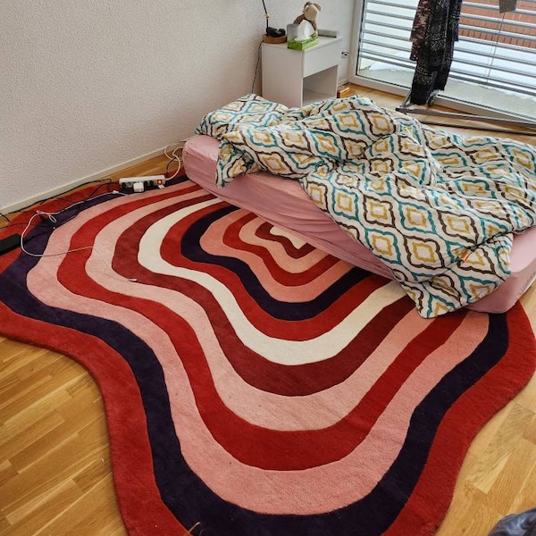 Kidney Shape Irregular Rug,neutral Beige Rug,premium Quality Newzealand ...