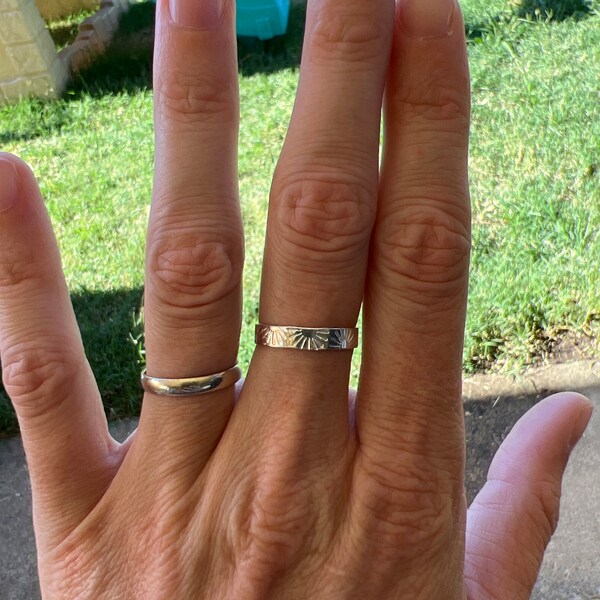 Sterling Silver Sun Ray Stamped Thick 4mm Ring Band R1281 - Etsy
