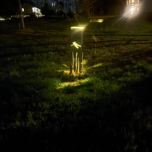 Dragonflies Garden Column, Landscape Art, Planter, Lighting Box, Metal ...