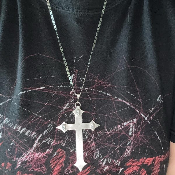 Large Minimalistic Vampire Cross Pendant - Sterling Silver 925 Goth ...