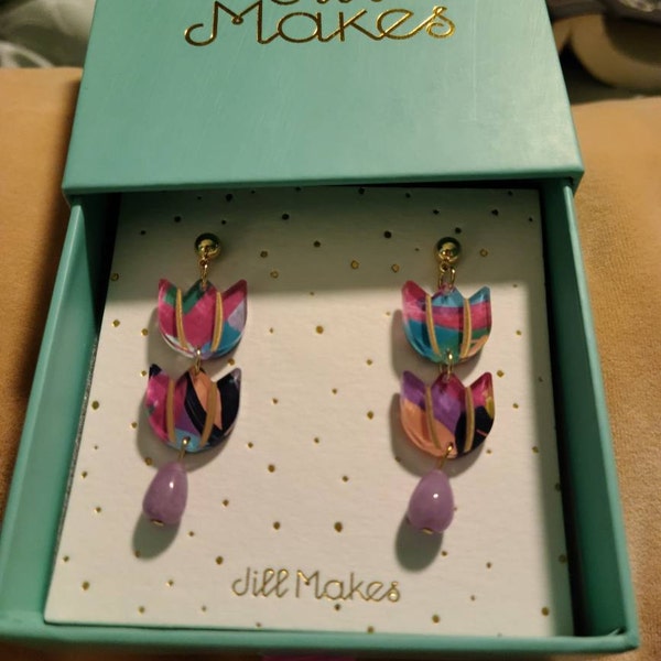 Colorful Flower Statement Earrings, Acrylic Earrings, Abstract, Floral ...