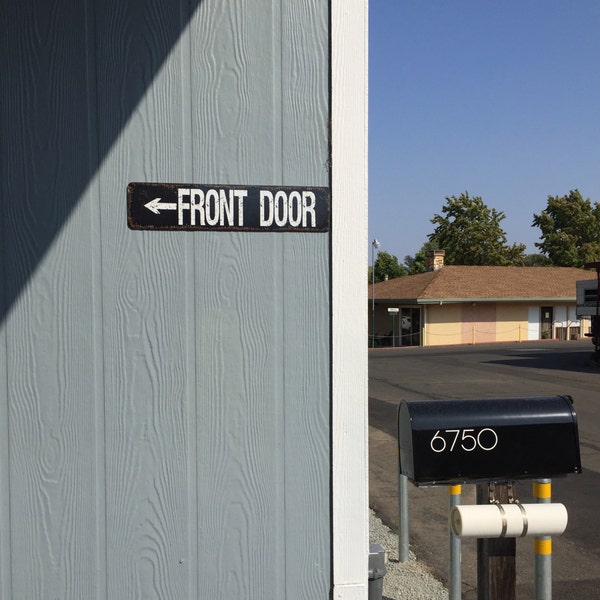 Front Door With Arrow Sign - Rustic Metal Street Sign or Door Name ...