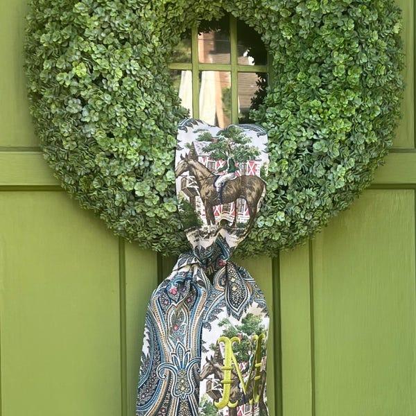 Spring Green Stripe Monogram Wreath Sash for Front Door, Personalized ...