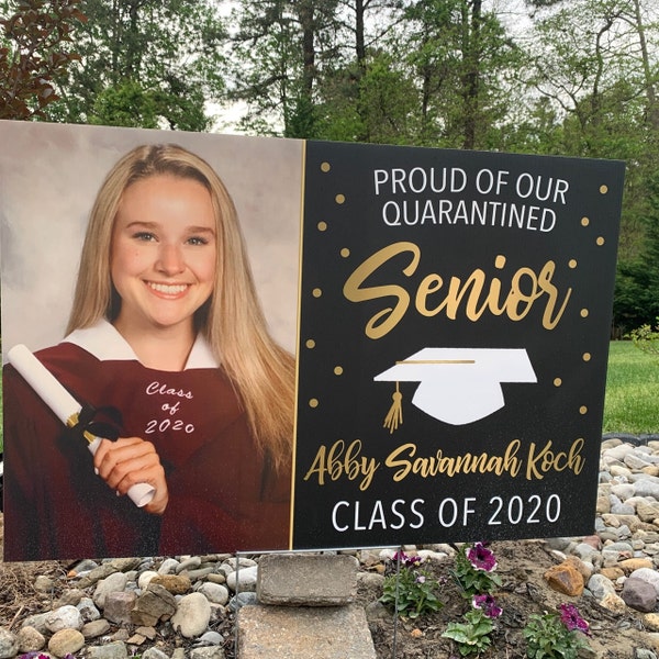 Senior Yard Sign, Graduation Yard Sign, Gold Graduation Sign, Photo ...