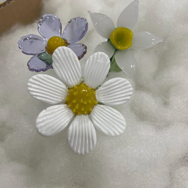 Various Color Glass Ping Pong Mum, Glass Flower With Stem, Handmade ...