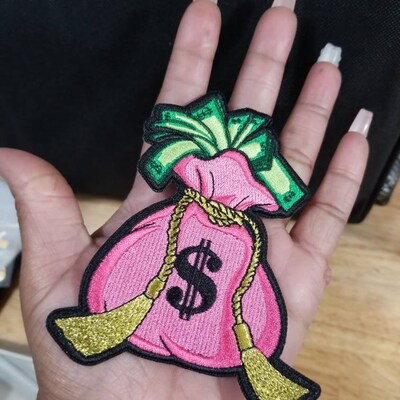 I Get Money Patch 3 1/2 Inch Iron on Patch, Pink Money Bag Patch ...