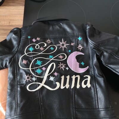 Custom Name Jacket Kid Leather Jacket Floral Wreath Flower Girl Jacket ...
