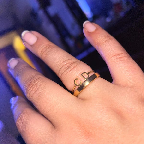 14K Solid Gold Duo Initial Ring,personalized Ring,custom Letter Ring ...
