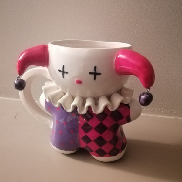 Cute Clown Mug - Handmade Ceramic Coffee Mug, Kawaii Tea Cup, Unique ...