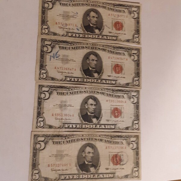 1934 5 Dollar Bill Large Blue Seal Silver Certificate Hard to Find 5 ...