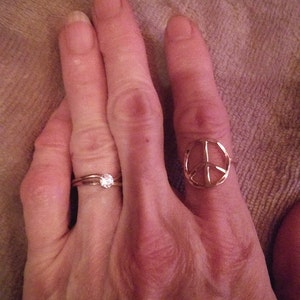 Peace Sign Ring, Gold Peace Sign Ring, Hammered Sterling Silver Peace Sign Ring, Boho Peace Ring ...
