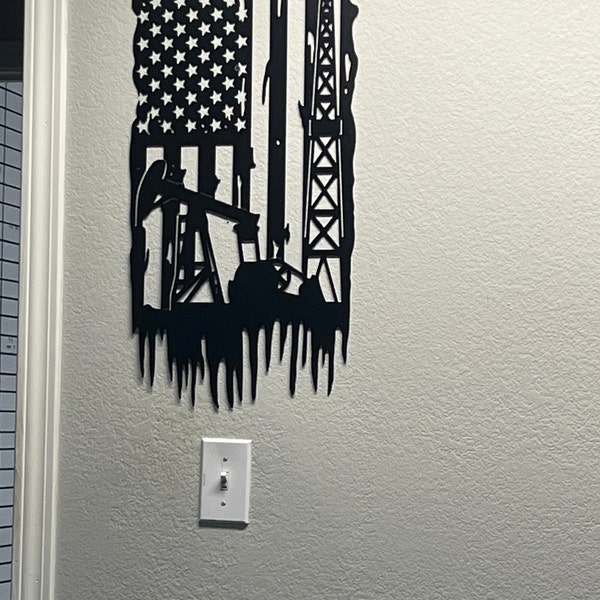 Oil Rig With Flag Metal Sign, Oil Rig American Flag, Oilfield Wall Art ...