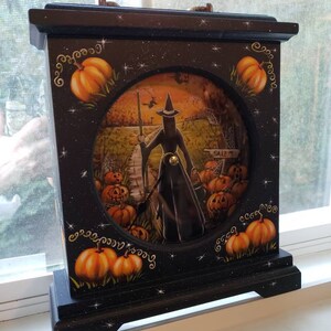 OOAK Hand Painted Wooden Mantle Desk Clock Halloween, Witch, Fall ...