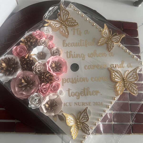 Graduation Cap, Custom Flower Grad Cap, Grad Cap Topper, Personalized ...