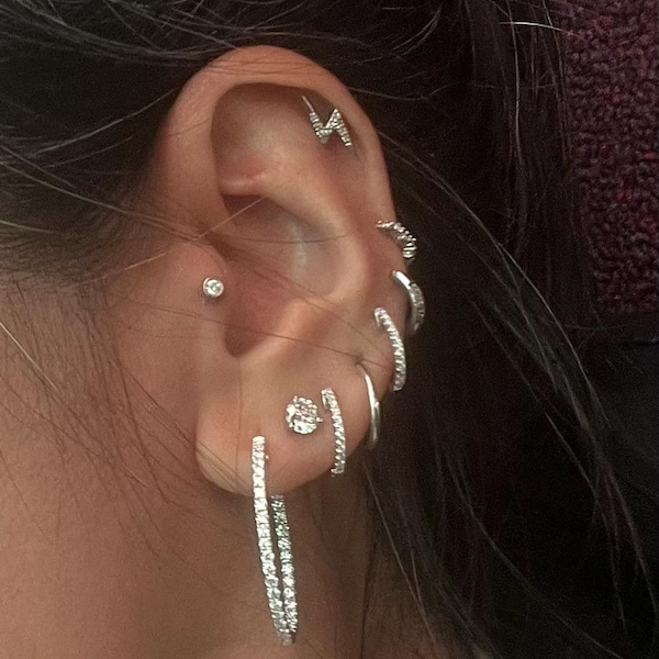 Diamond Trio Earrings, 14K Solid Gold Three Diamond Cluster Earring, 3 ...