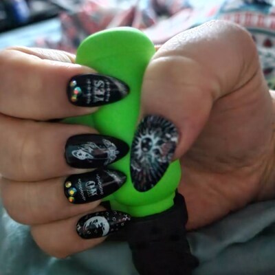 Rainbow Space Alien Matte Black Glow in the Dark Custom Press on Nails ...