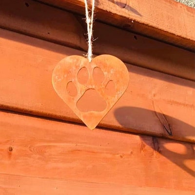 Rustic Rusty Metal Paw Print Love Heart Pet Dog Cat Memorial Gift ...