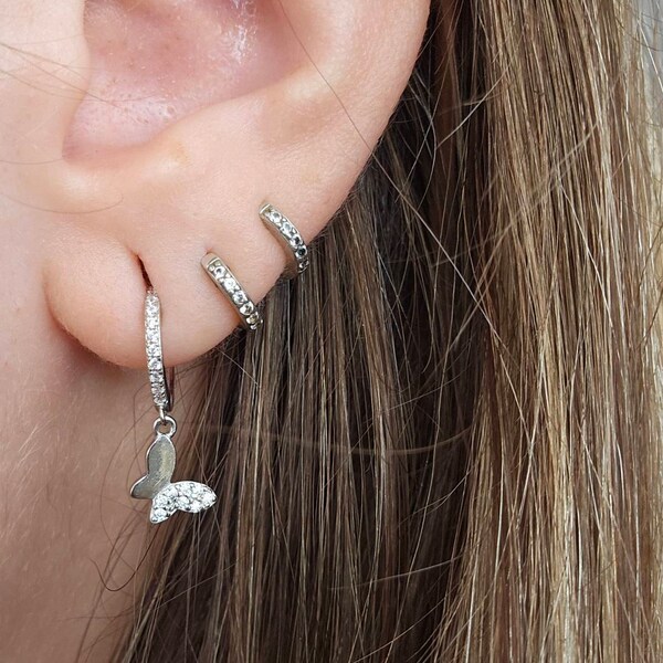 Flower Charm Hoop Earrings Set for Multiple Piercings, Gold Pave Hoop ...