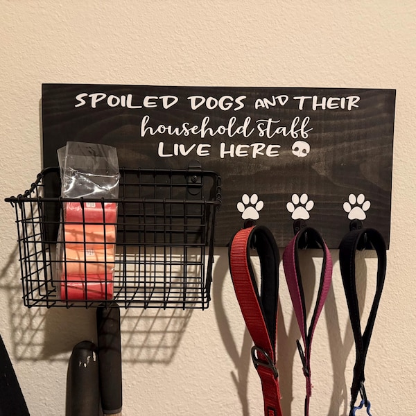 Handmade Pet Leash Organizer, Steel Basket & Hooks, Dog Mom Decor - Etsy