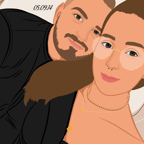 Couple Portrait, Gift for Couple, Faceless Portrait, Engagement Drawing ...